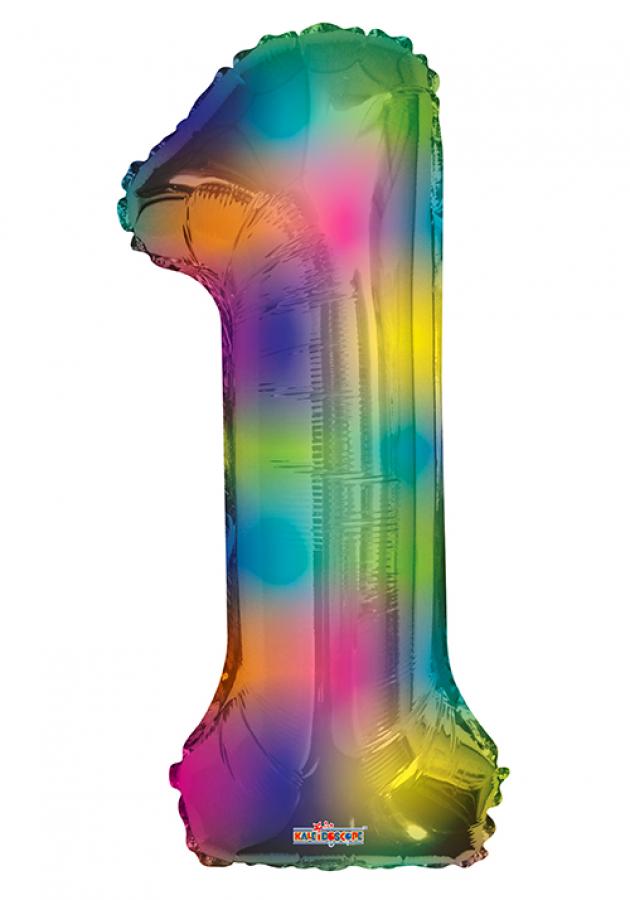 34" Rainbow Mylar balloon number "1"
