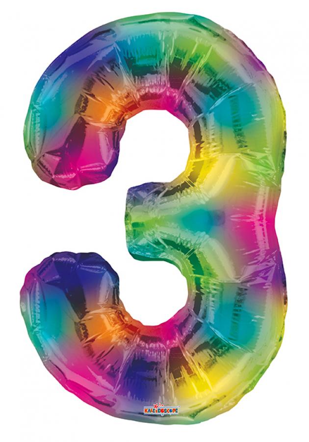 34" Rainbow Mylar balloon number "3"